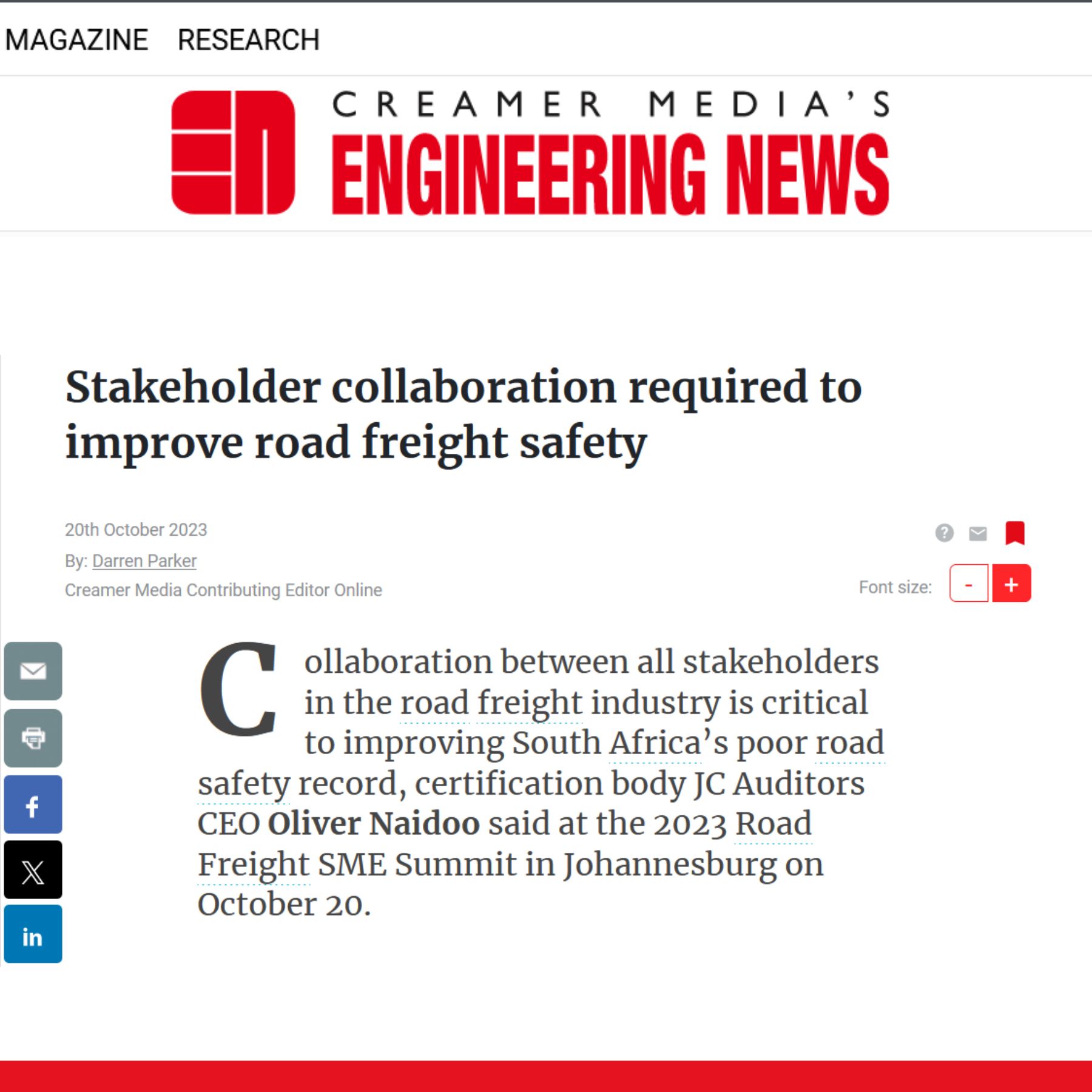 Stakeholder collaboration required to improve road freight safety - JC ...